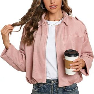 Generic Veste courte en daim synth&eacute;tique pour femme - Style d&eacute;contract&eacute; et l&eacute;ger - Pour lautomne et lhiver - V&ecirc;tements dext&eacute;rieur tendance, rose, XL