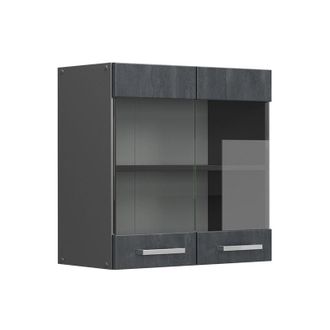 Vicco Meuble de cuisine haut vitr&eacute; R-Line, B&eacute;ton noir, 60 cm, Vicco