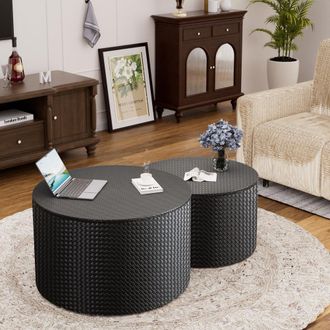 Generic Rundes Beistelltisch-Set (2er-Pack), Mid-Century-Modern-Kreistisch mit rutschfesten F&uuml;&szlig;en, Industrie-Beistelltisch f&uuml;r Wohnzimmer, Schlafzimmer, B&uuml;ro 