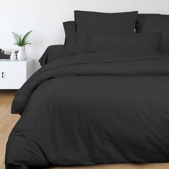 Soleil d'Ocre Percale Housse de Couette, Coton, Anthracite, 260x240 cm