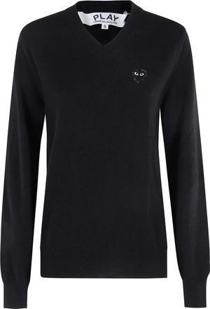 Comme Des Gar&ccedil;ons Femme, Pulls, Noir, Taille: 40 FR Knit Rhinestone Emblem Sweater