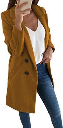 Onsoyours Manteau Jacket Trench Coat Femme Gilet Blazer Manteau Hiver Femme Bouton de Mode Long Veste OL Vintage Chaud Manches Longues en Laine Chameau 34