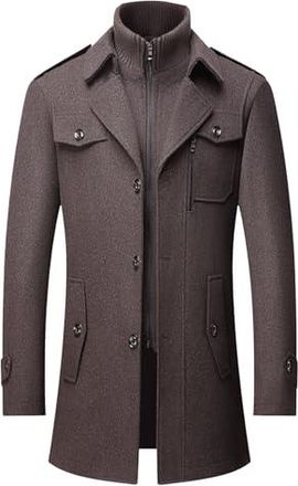 Generic Manteau thermique en laine m&eacute;lang&eacute;e pour homme - M-5XL - Grande taille - Trench &agrave; simple boutonnage - Blazer &agrave; col crant&eacute;, caf&eacute;, 5XL