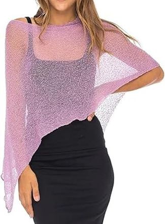 Generic Poncho en maille pour femme, poncho transparent, bol&eacute;ro, pull d&eacute;t&eacute; l&eacute;ger (blanc), rose, XXL
