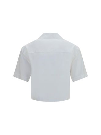 Versace Womens Cropped Cotton Poplin Shirt Optical White