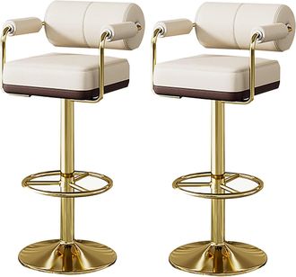 Generic Moderne Quadratische Barhocker Aus Pu-Leder, 2Er-Set, Verstellbare Drehhocker mit R&uuml;ckenlehne, Gepolsterte St&uuml;hle In Tresenh&ouml;he f&uuml;r K&uuml;che, Esszimmer u