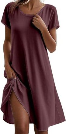 Generic Robe d&eacute;t&eacute; d&eacute;contract&eacute;e pour femme pour un usage quotidien &agrave; la plage, jupe &eacute;vas&eacute;e, col rond, tenue basique polyvalente pour le printemps, l&eacute;t&eacute; et laut