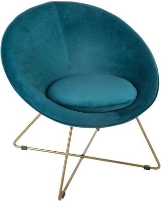 PEGANE Pegane - Fauteuil bleu canard en velours - l. 76 x l. 67 x h. 69 cm
