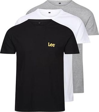 Lee Mens Cotton T Shirt Standard Fit, Black/Grey Marl/White, XL Homme
