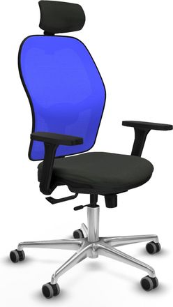 Piqueras y Crespo Ergonomischer Computerstuhl mit 3D-Armen, h&ouml;henverstellbare Lendenwirbelst&uuml;tze und h&ouml;henverstellbares Kopfteil, Blau/Schwarz