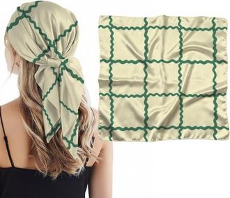 Generic Bandana carr&eacute; en soie ondul&eacute;e vert et bleu pour dormir, accessoire de cowboy pour femme, Grille ondul&eacute;e verte et bleue, 24 &times; 24 inch