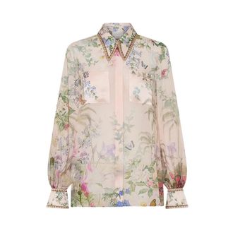 Camilla Chemisier en soie &agrave; col incurv&eacute; avec poches - Palacio Playground - Femme - Blouses et Chemises - Multicolore - Taille: 38 FR