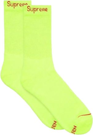 SUPREME lot de quatre paires de chaussettes Hanes à logo en jacquard - Jaune