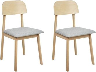 Beliani Esszimmerstühle 2er-Set Gestell aus hellem Gummiholz Sitz aus hellgrauem Polyestergewebe Armloses Retro-Design