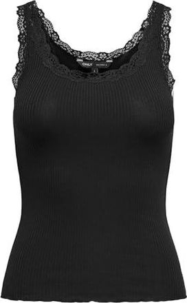 Only Onlsara Sharai Lace Tank Top JRS Noos Débardeur Basique sans Manches avec col en U et détails en Dentelle, Noir, XS Femmes