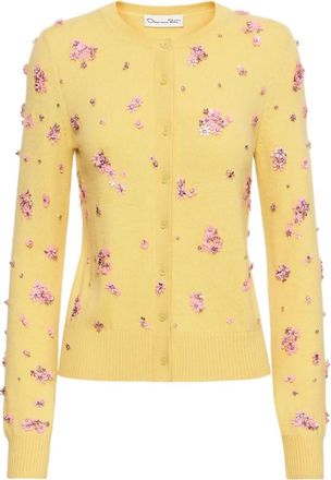 Oscar De La Renta cardigan &agrave; ornements en cristal - Jaune