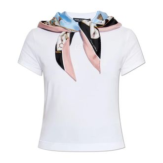 Dolce & Gabbana Femme, Tops, Blanc, Taille: 36 FR T-shirt en jersey avec foulard imprim&eacute;