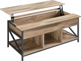 Vasagle Vasagle - Table Basse, Table de Salon avec Plateau Relevable, avec Rangement Ouvert et Compartiment Caché, Barres en Forme de x, 60 x 120 x (48-62)