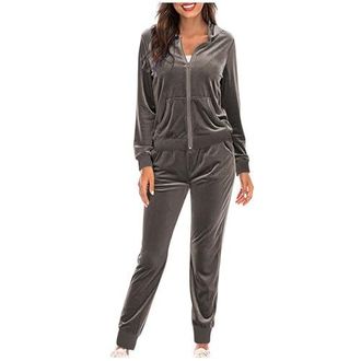 Generic Survêtement dintérieur en velours pour femme - Survêtement 2 pièces avec veste sweat à manches longues + poignets - Pantalon de jogging à capuche - Su