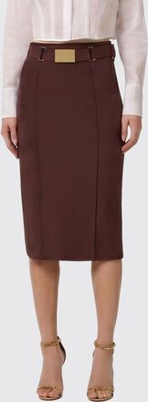 Elisabetta Franchi Jupe crayon midi en cr&ecirc;pe &agrave; imprim&eacute; monogramme et taille haute