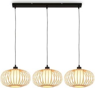 Briloner Bambus Pendelleuchte, Deckenlampe für das Wohnzimmer, Deckenleuchte Holz, Lampe Wohnzimmer, Wohnzimmerlampe, Boho, E27 Fassung, 70x28x120 cm (LxBxH)