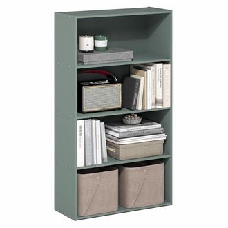 Furinno PASIR Bücherregal, 4-stufiges Bücherregal, Bookcase, 9.4 x 23.6 x 41.7, für Wohnzimmer, Schlafzimmer, Homeoffice, Salbeigrün