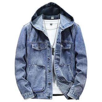 Generic Veste en jean doubl&eacute;e sherpa pour homme et unisexe, manteau en jean d&eacute;contract&eacute; &agrave; manches longues, style trucker, capuche, bleu clair, taille moyenne