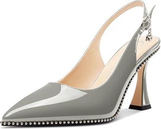 Castamere Femmes Slingback Kitten Talon Heel Ferm&eacute; Pointu Bout Escarpins Bloc Chunky Mariage Party Dress Chaussures 9 CM Heels Gris 38 EU