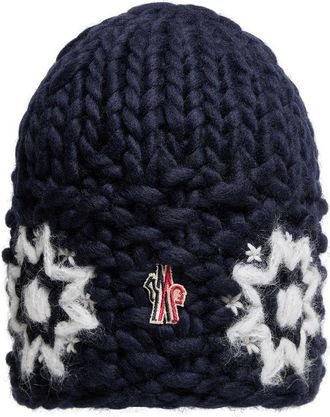 Moncler Moncler Hand-embroidered Floral Wool Blend Beanie, Women, Blue, Size: One Size