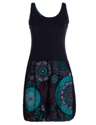 vishes Ballonkleid Damen mittellanges Kleid Baumwolle geometrisches Muster Ballonkleid Alternative Bekleidung, Ethno, Hippie, Retro Style