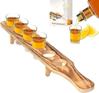 Generico Support pour verre &agrave; whisky et tequila, plateau en bois avec six verres, &eacute;tag&egrave;re &eacute;l&eacute;gante pour cocktails, vodka et vin, organisateur daffichage dartic