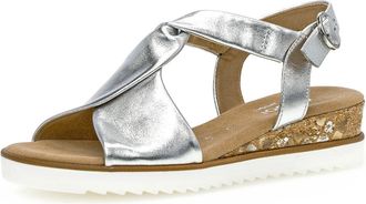 Gabor Damen Keilsandalen, Frauen Sandalen,Leichte Mehrweite (G),Strandschuhe,Keilsandaletten,Keilabsatz,flach,Silber(KDes/offwh),38.5 EU / 5.5 UK