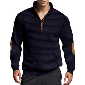 Generic Sweat &agrave; Capuche d&eacute;contract&eacute; &agrave; Manches Longues pour Homme, Fermeture &eacute;clair 1/4, Bleu Marine, Taille 3XL