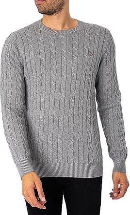 GANT Cotton Cable col en C Sweater, Gris, L Homme