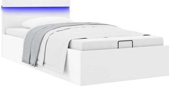 vidaXL Cadre de lit &agrave; rangement avec led blanc similicuir 90x200 cm