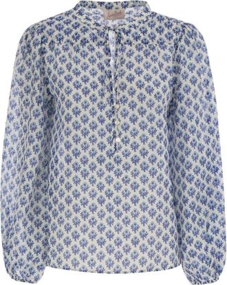 MC2 Saint Barth Femme, Blouses et Chemises, Bleu, Taille: 38 FR Chemise Imprim&eacute;e en Popeline de Coton