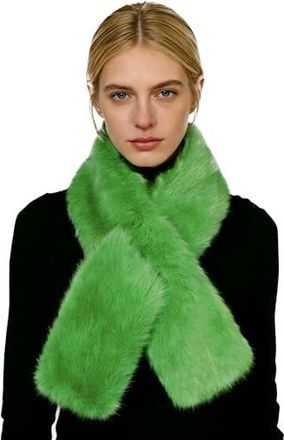 Lina & Lily &Eacute;charpe Col Femme Hiver avec Fente en Fausse Fourrure Poils Longs (Vert dherbe)