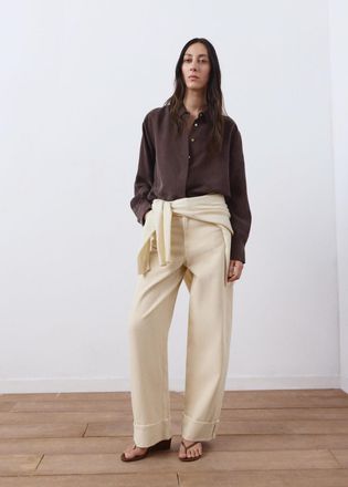 Mango Jean balloon ourlet &agrave; revers vanille - Femme - 32 - MANGO