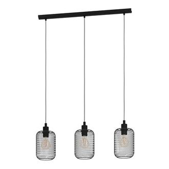 Eglo Suspension Wrington, lampe suspendue 3 flammes vintage, industrielle, r&eacute;tro, suspension en acier, lampe de table &agrave; manger, lampe de salon suspendue no