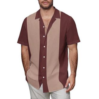Generic Chemise d&eacute;t&eacute; &agrave; manches courtes pour homme, chemise boutonn&eacute;e aux couleurs contrast&eacute;es, coupe ample, haut d&eacute;contract&eacute;, style r&eacute;tro, tendance, col &agrave; rev