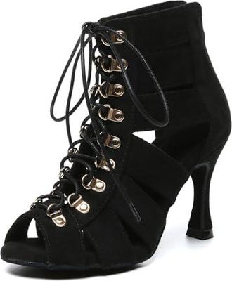 Minitoo Chaussures de danse latine pour femme - Lacets ouverts - Sandales formelles, L638 Noir Talon 9 cm, 39.5 EU