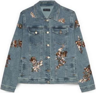 Fiorella Rubino Femme, Vestes, Bleu, Taille: 50 FR Veste en jean avec broderies de sequins floraux