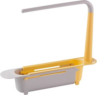 QUINTRA Teleskop-Waschbecken-Caddy zum Aufhängen, Schwammhalter, erweiterbarer Gummi-Spülbecken-Abtropfgestell, Wasserhahn-Caddy, Küchen-Organizer, Verstellba