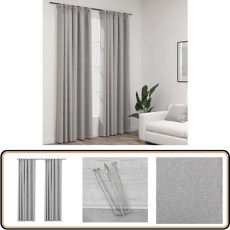 vidaXL Verdunkelungsvorh&auml;nge Haken Leinenoptik 2 Stk. Grau 140x245 cm - Verdunkelungsvorh&auml;nge - Leinenoptik - Vorh&auml;nge Grau - Wohnraumgestaltung
