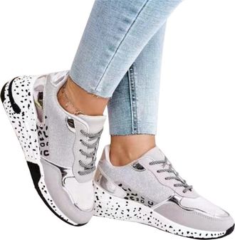 ORANDESIGNE Damen Freizeitschuhe Mode Keilabsatz Flache Schuhe Schnüren Bequeme Damen Sneakers Weiblich Plattform Schuhe Laufschuhe Sommerschuhe C Silber 38 EU