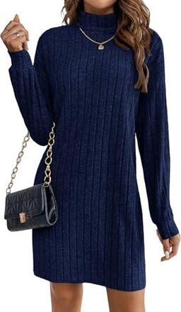 Zeagoo Robe &agrave; col roul&eacute; pour femme - Manches longues - En tricot c&ocirc;tel&eacute; - Douce et chaude - Robe dautomne et dhiver - &Eacute;l&eacute;gante moulante - Robe tendance pour 