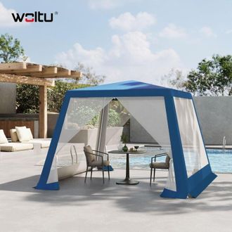 Woltu Woltu - Tonnelle de Jardin Ext&eacute;rieur 3 x 3 m Pergola Jardin avec Moustiquaire, Parois Lat&eacute;rales en Maille, Barnum, Hexagone, Bleu