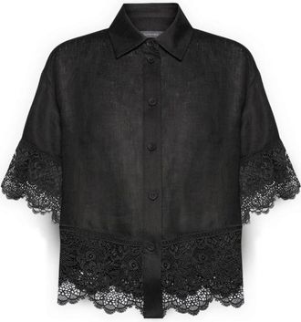 Elena Miro Femme, Blouses et Chemises, Noir, Taille: 50 FR Chemise en lin avec dentelle