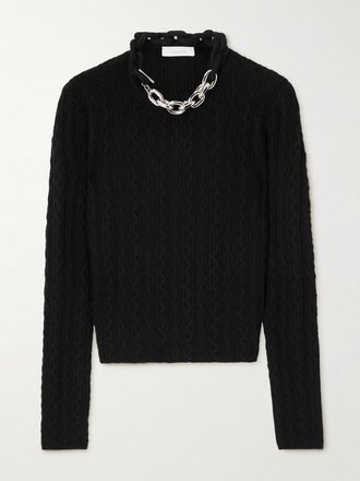 Paco Rabanne Pull En Laine Et Cachemire Mélangés À Mailles Torsadées Et À Chaîne - Noir