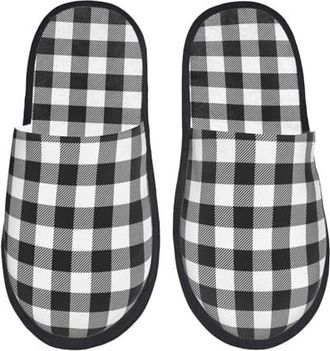 Generic Chaussures De Maison Plaid Noir Et Blanc Duveteux Fuzzy Pantoufles Pour Femme Et Homme Chaussures Chambre &Agrave; Coucher Shoes Pour H&ocirc;tels Hiver L